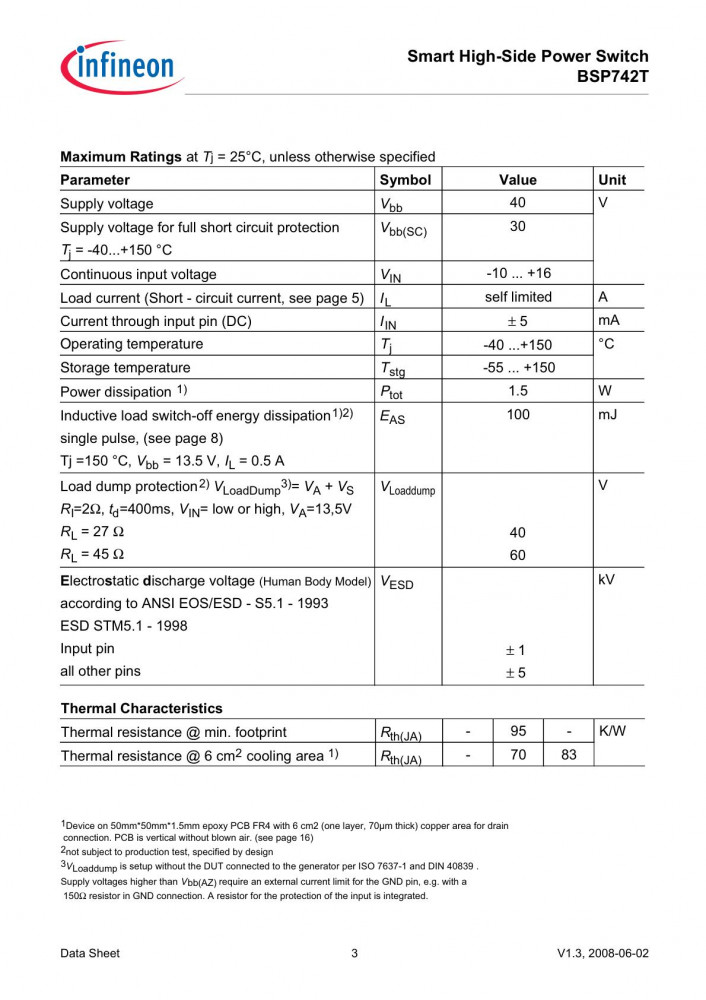 BSP742TXUMA1 datasheet page 3