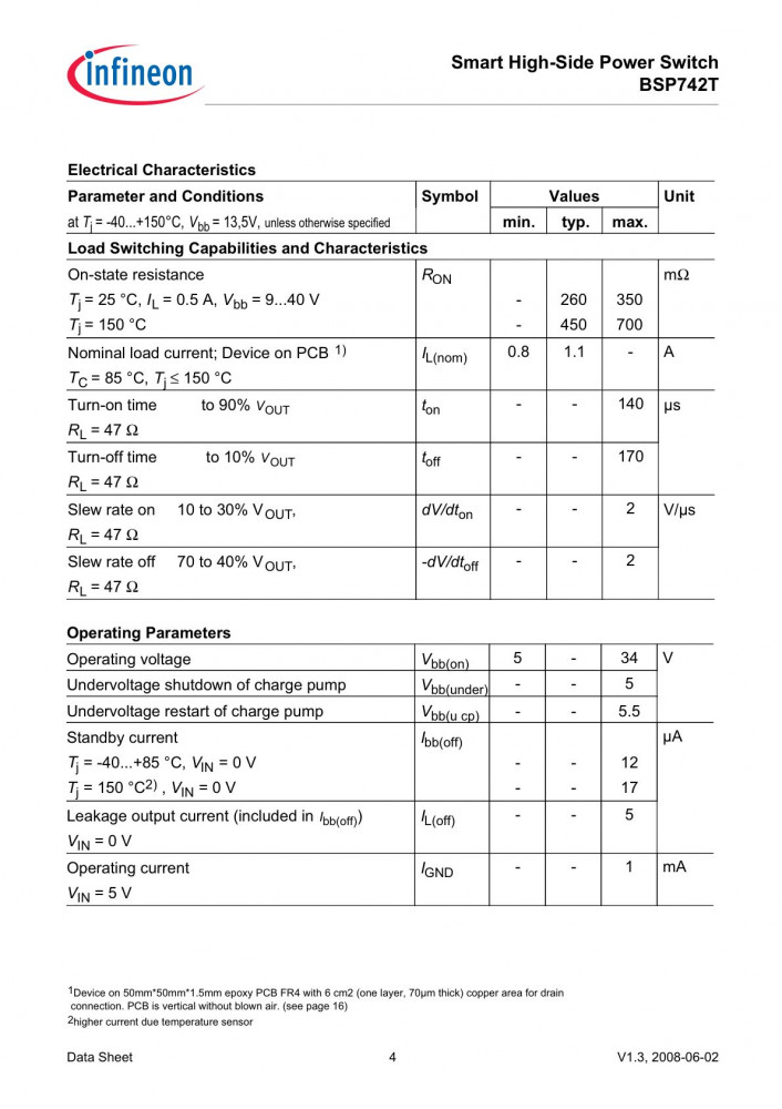 BSP742TXUMA1 datasheet page 4