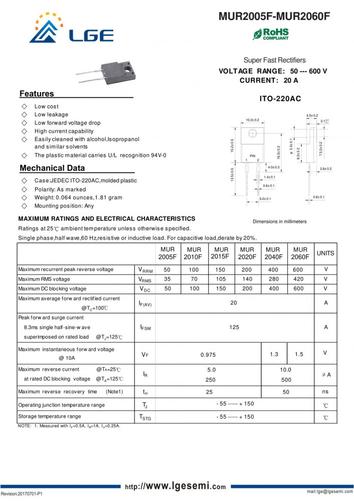 LGE MUR2060F datasheet page 1