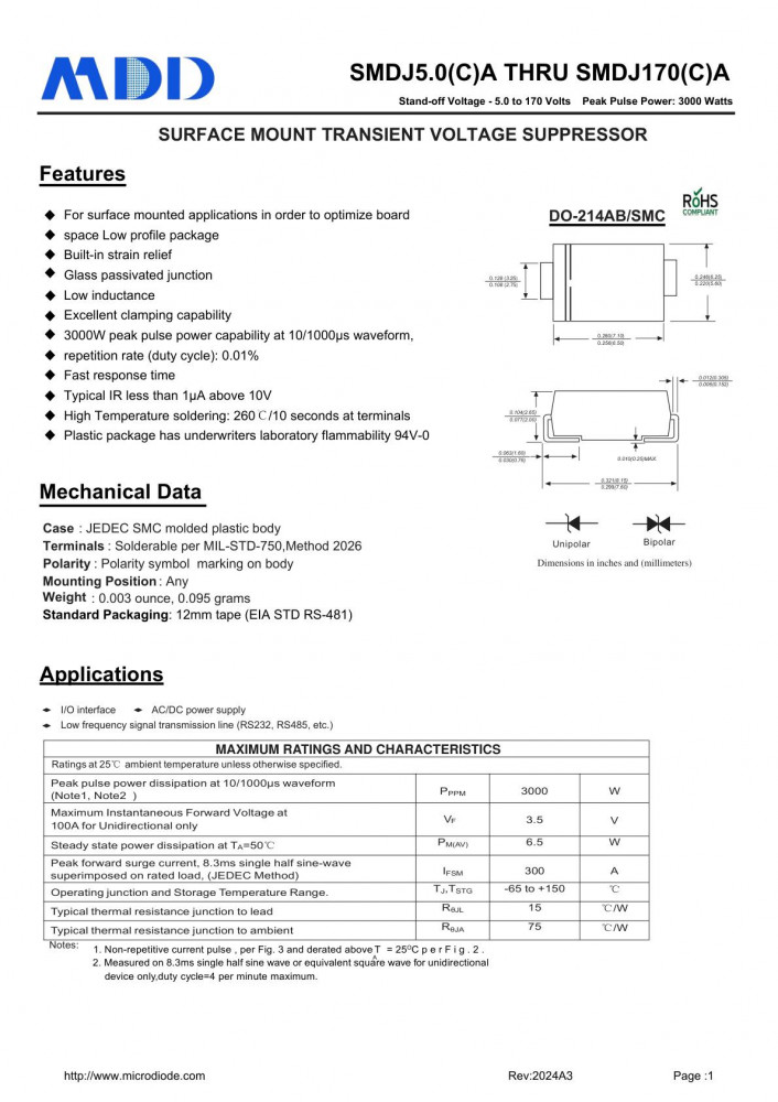 SMDJ40A datasheet page 1