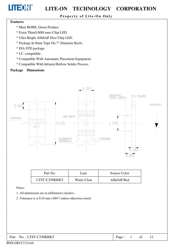 LTST-C250KRKT datasheet page 1