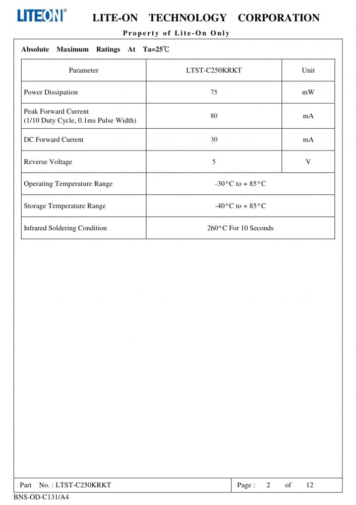 LTST-C250KRKT datasheet page 2
