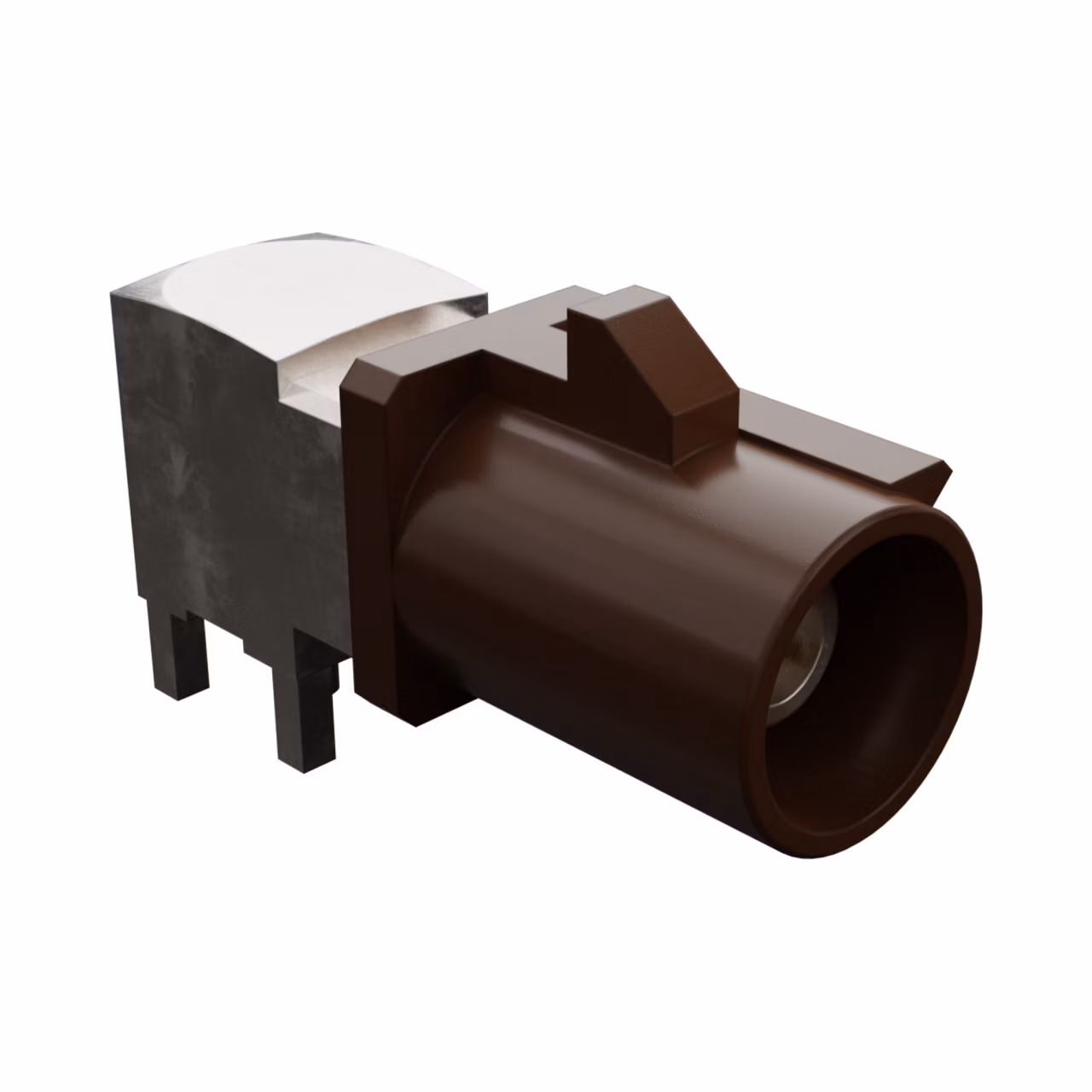 FAKRA Jack, Right-Angle, PCB Receptacle, Through Hole, Brass Body, Tin (Sn) Plated, Keying Code F, Brown, Tape and Reel, 50 Ohms for sale