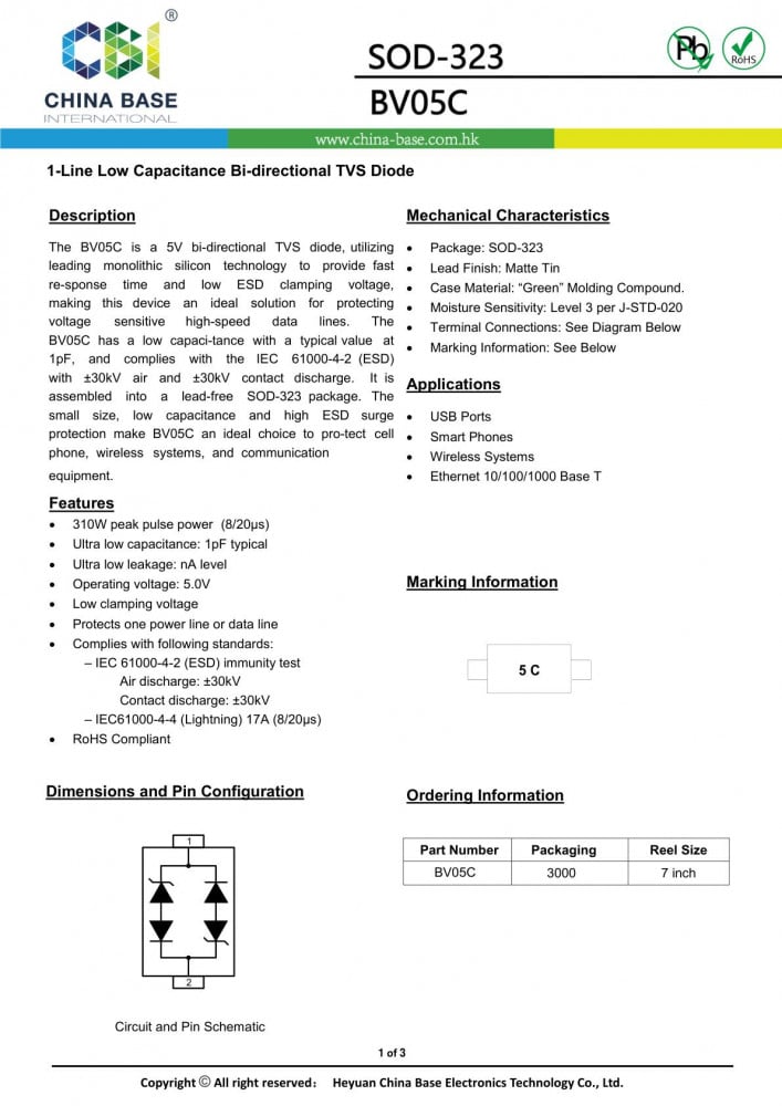 CBI BV05C datasheet page 1