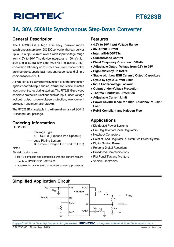 RT6283B datasheet page 1