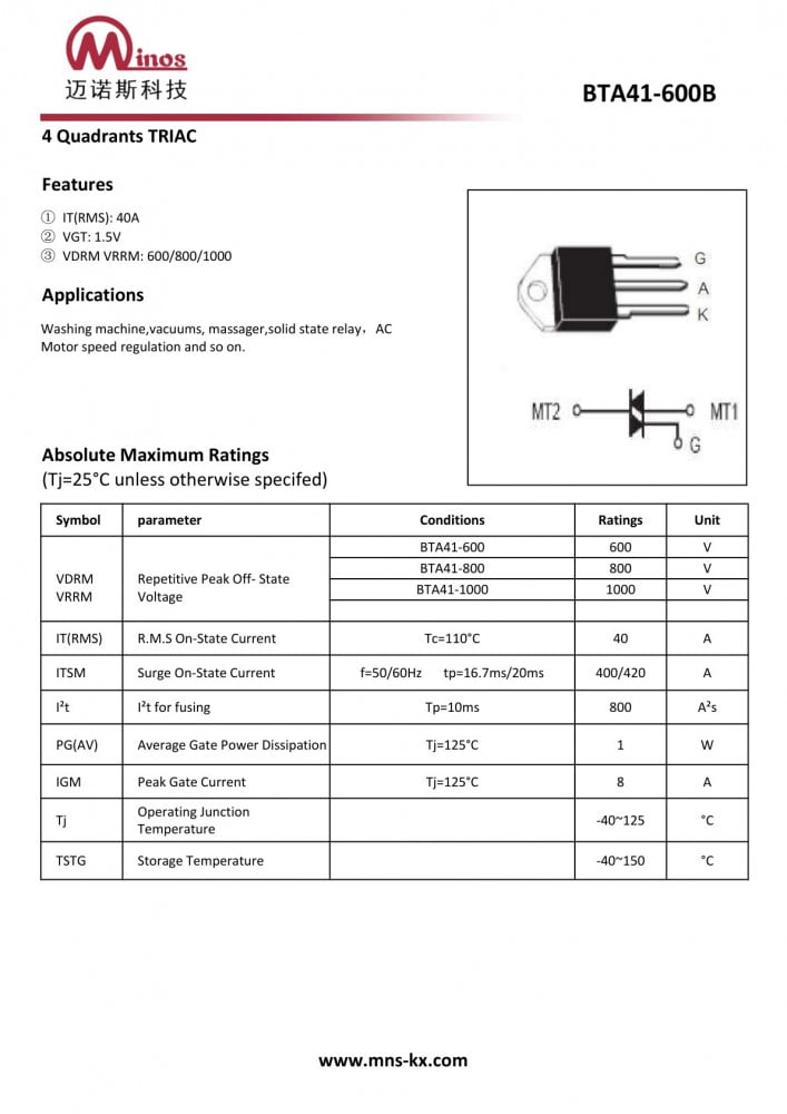 BTA41-600B datasheet page 1