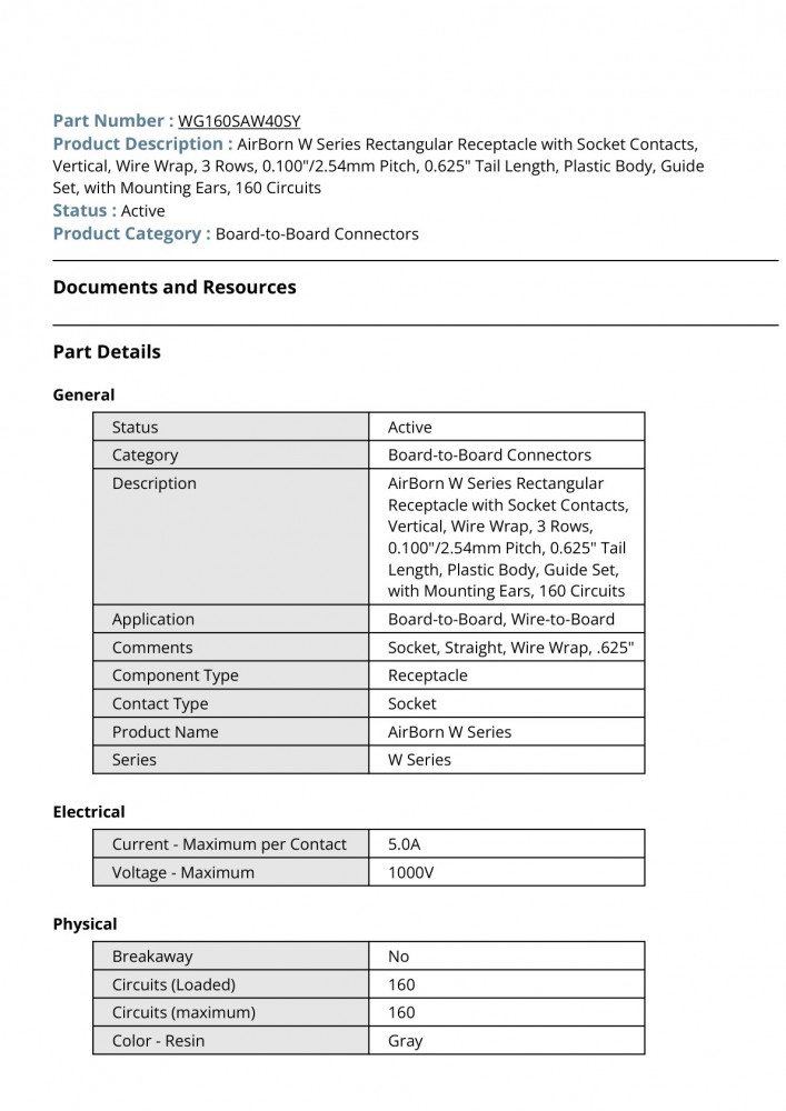 WG160SAW40SY technical document, page 1