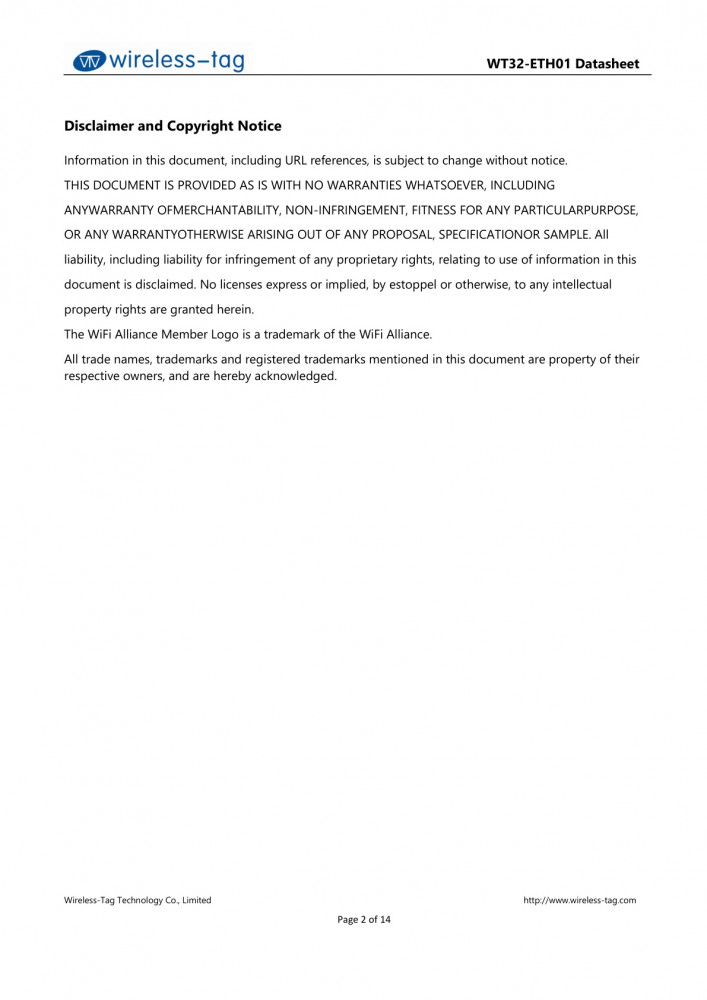 WT32-ETH01 datasheet page 2