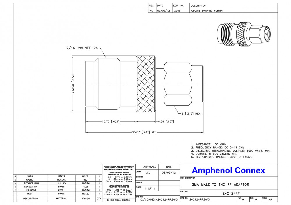 Amphenol 242124RP technical drawing