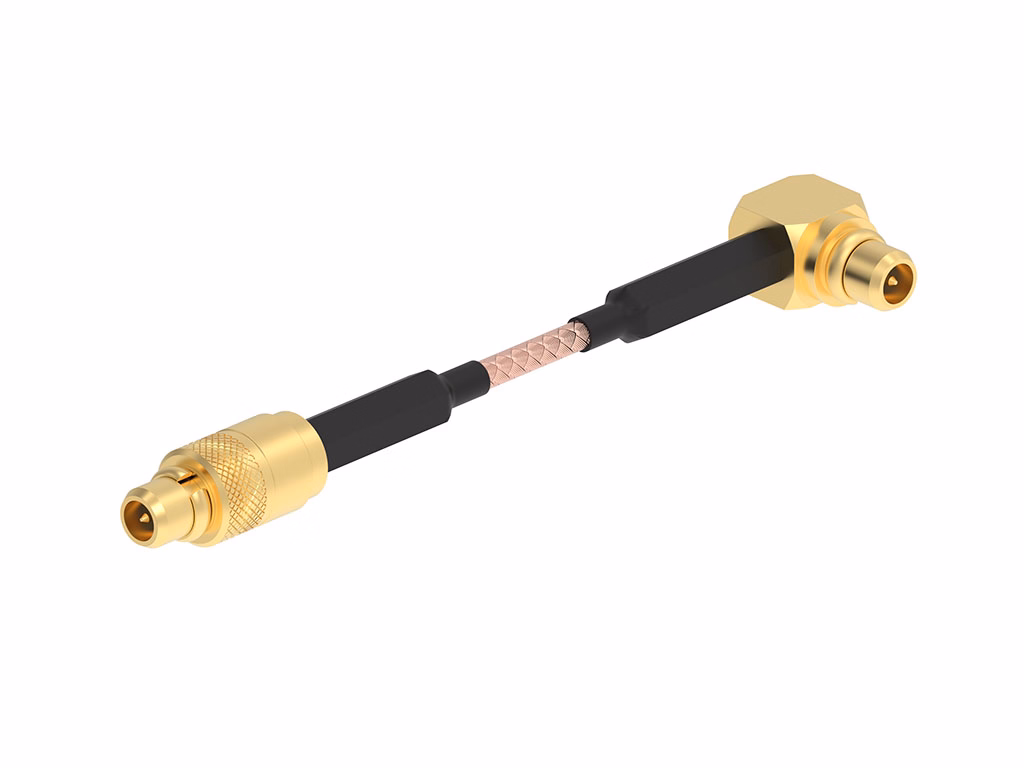MMCX Right-Angle Plug to MMCX Straight Plug on 1.13mm Cable, 580.90mm Length, 50 Ohms for sale