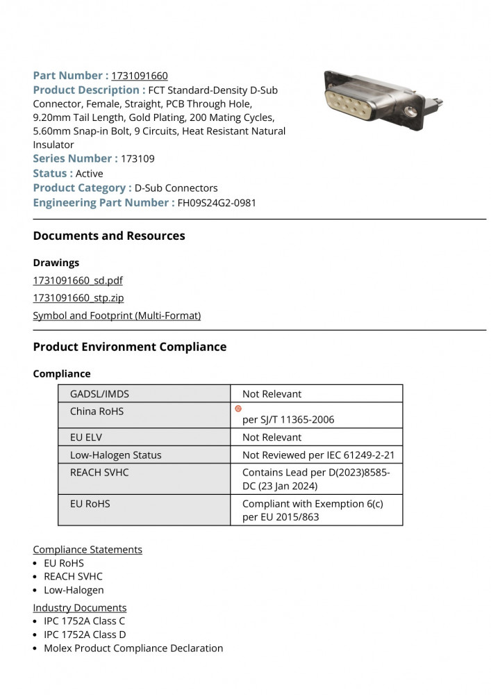 MOLEX 1731091660 technical drawing preview, page 1