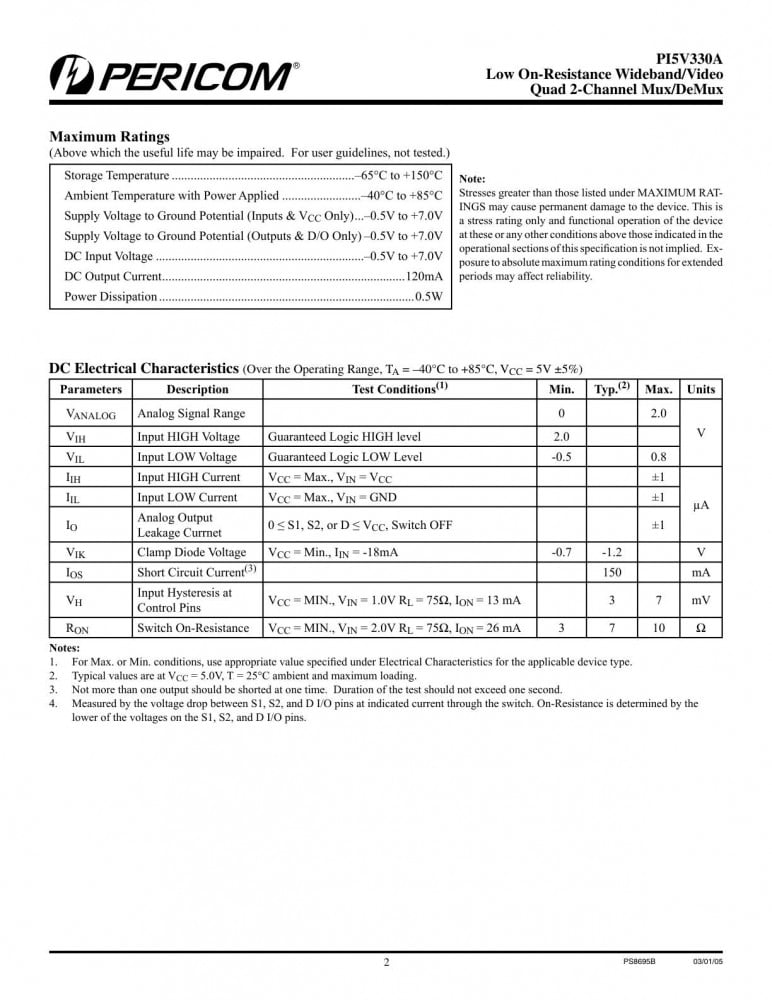PI5V330AQEX datasheet page 2