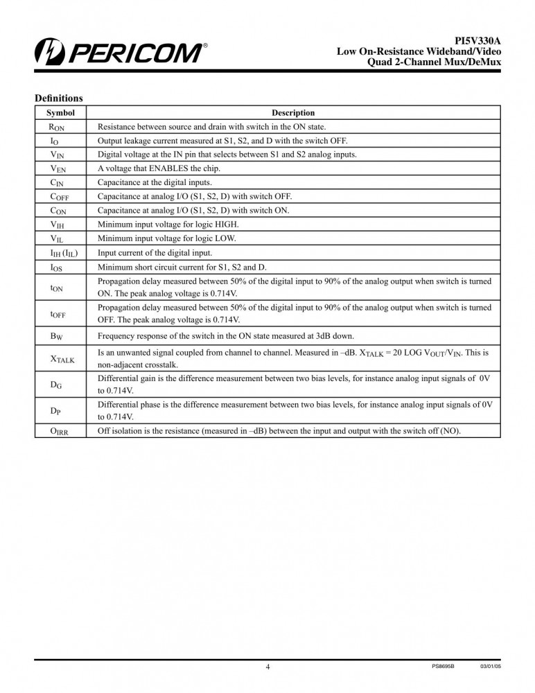 PI5V330AQEX datasheet page 4