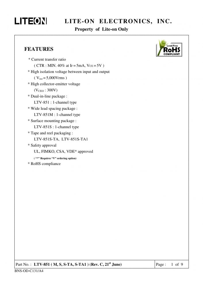 LTV-851 datasheet page 1