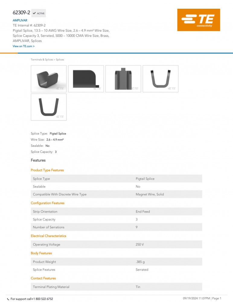 TE Connectivity 62309-2 technical document page 1