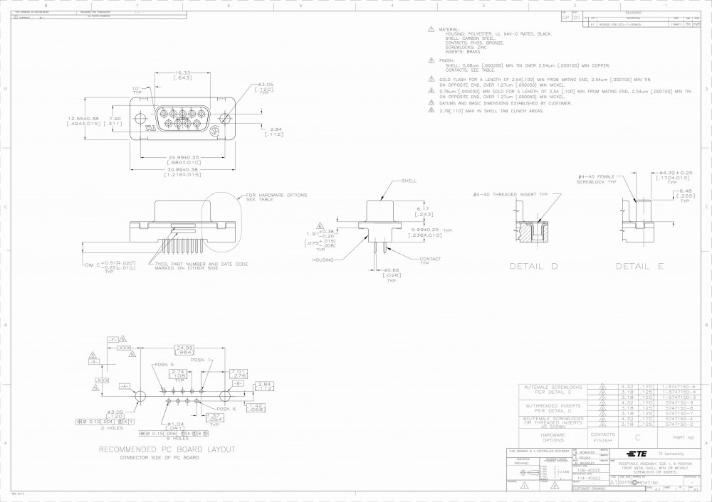 TE Connectivity 1-5747150-4 controlled drawing preview