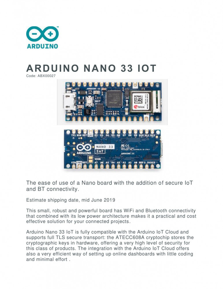 Arduino Nano 33 IoT documentation page 1