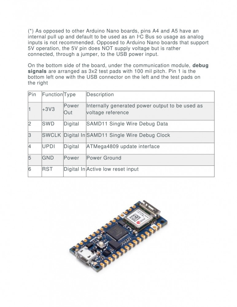 Arduino Nano 33 IoT documentation page 6
