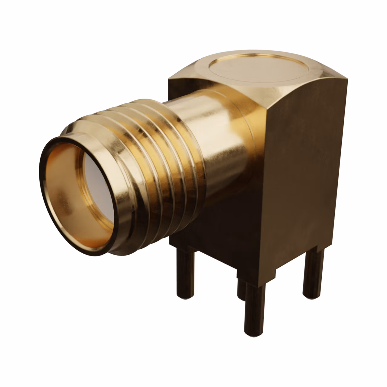 SMA Jack, Right-Angle, PCB Receptacle, Through Hole, Die Cast Body, Gold (Au) Plated, 3.43mm Leg Length, 80 Pieces Per Tray, 50 Ohms for sale