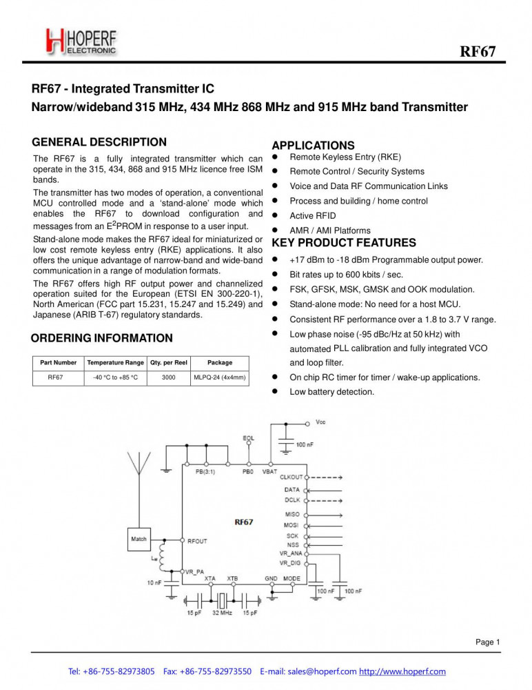 RF67 datasheet page 1
