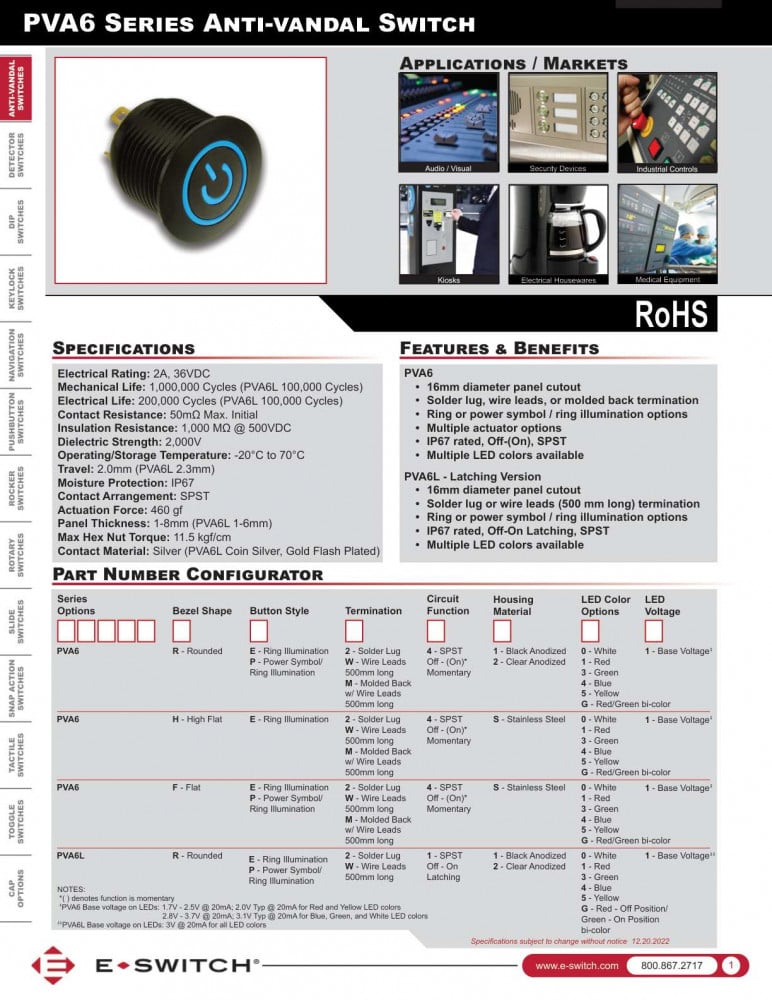 PVA6 series datasheet page 1