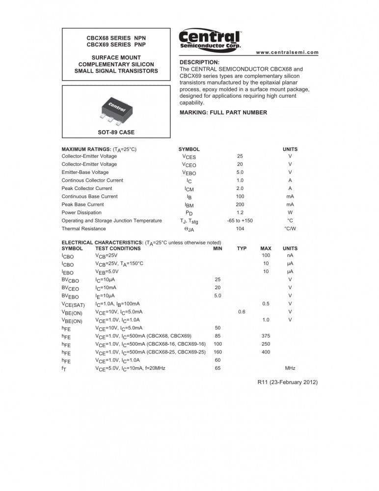 CBCX68 product specification page