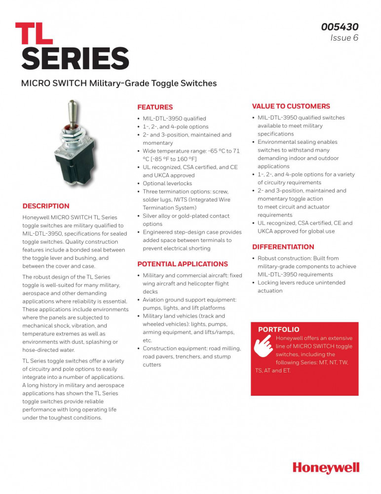 Honeywell TL Series document page 1