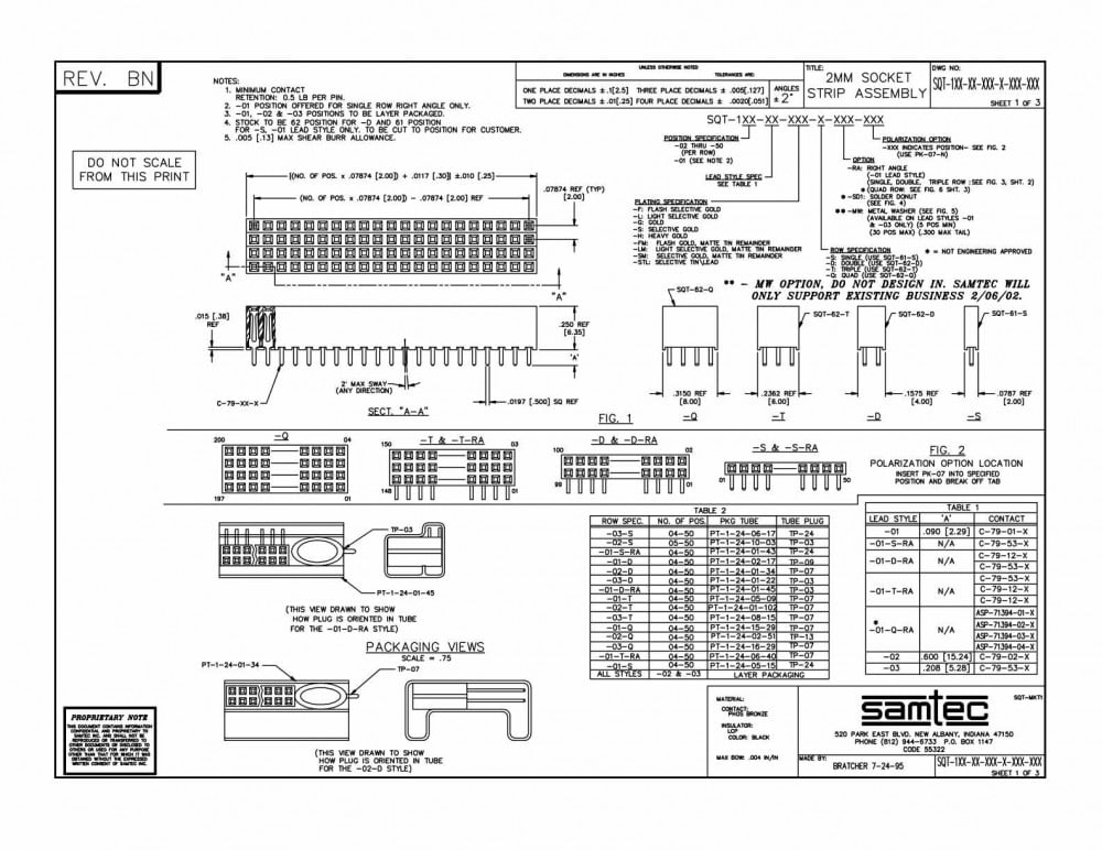 Samtec SQT-119-01-G-D technical document preview