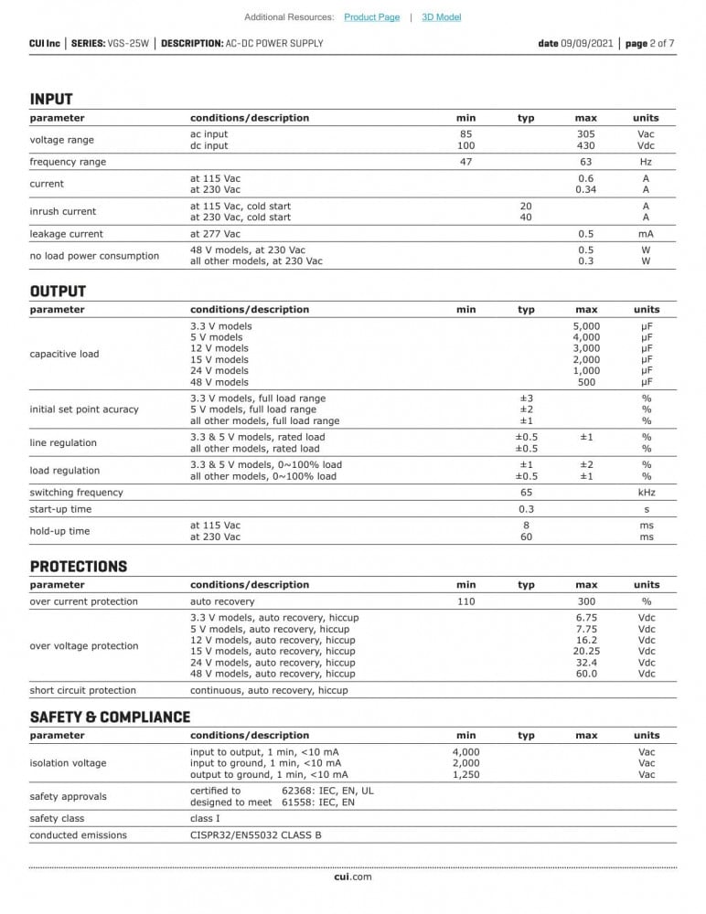 VGS-25W series datasheet page 2