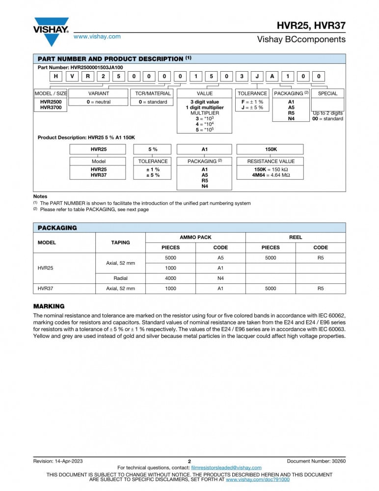 VISHAY HVR25 datasheet page 2
