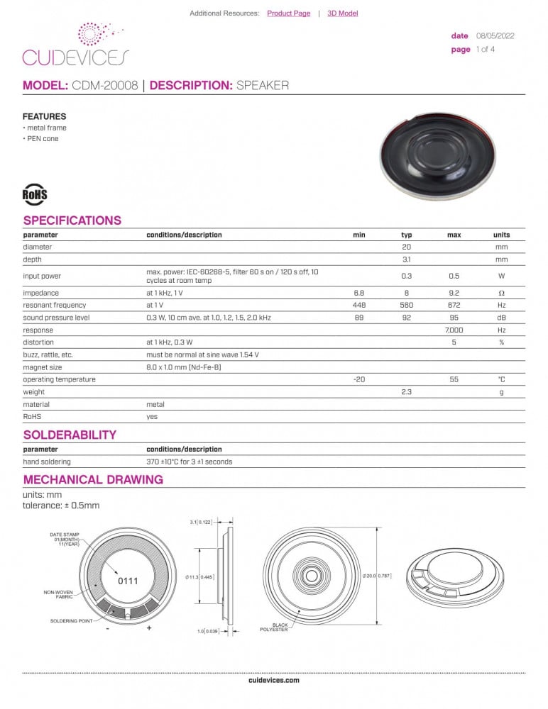 CDM-20008 datasheet page 1