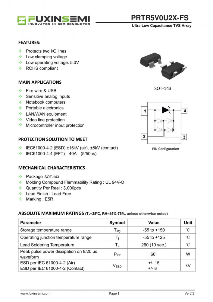 PRTR5V0U2X-FS datasheet page 1