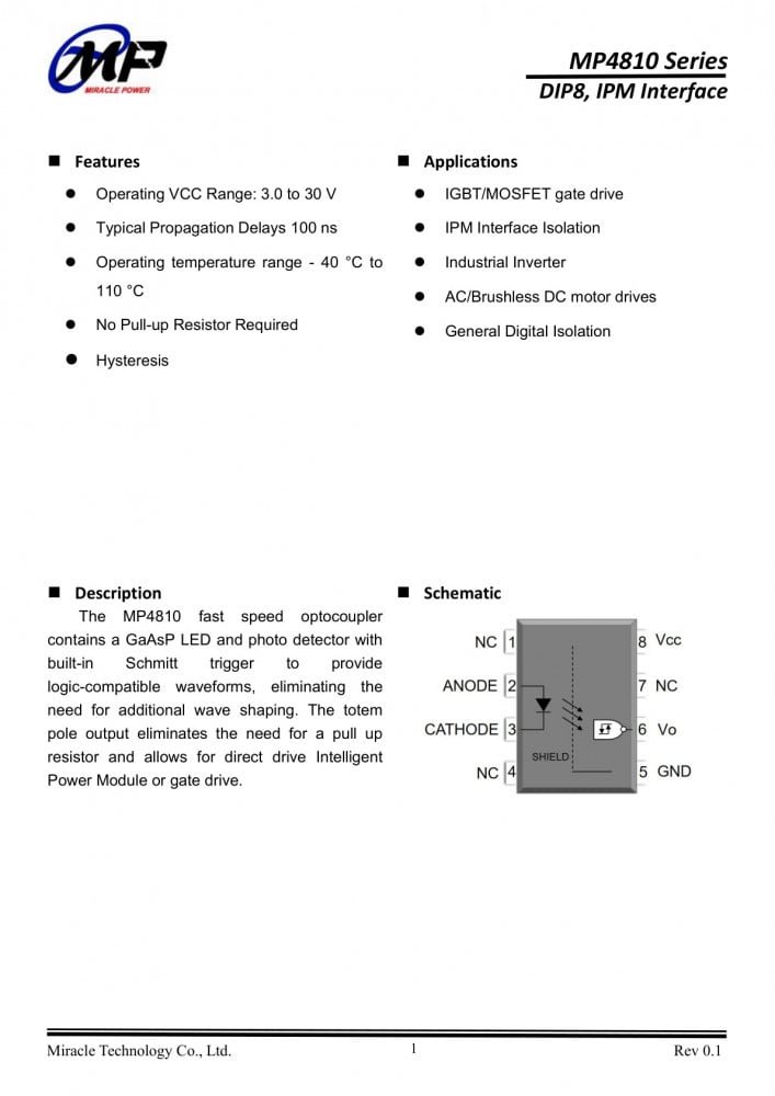 MP4810 datasheet page 1