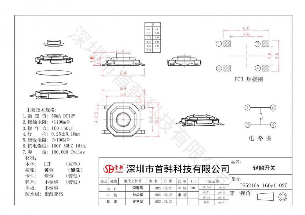 TS5216A product specification page 1