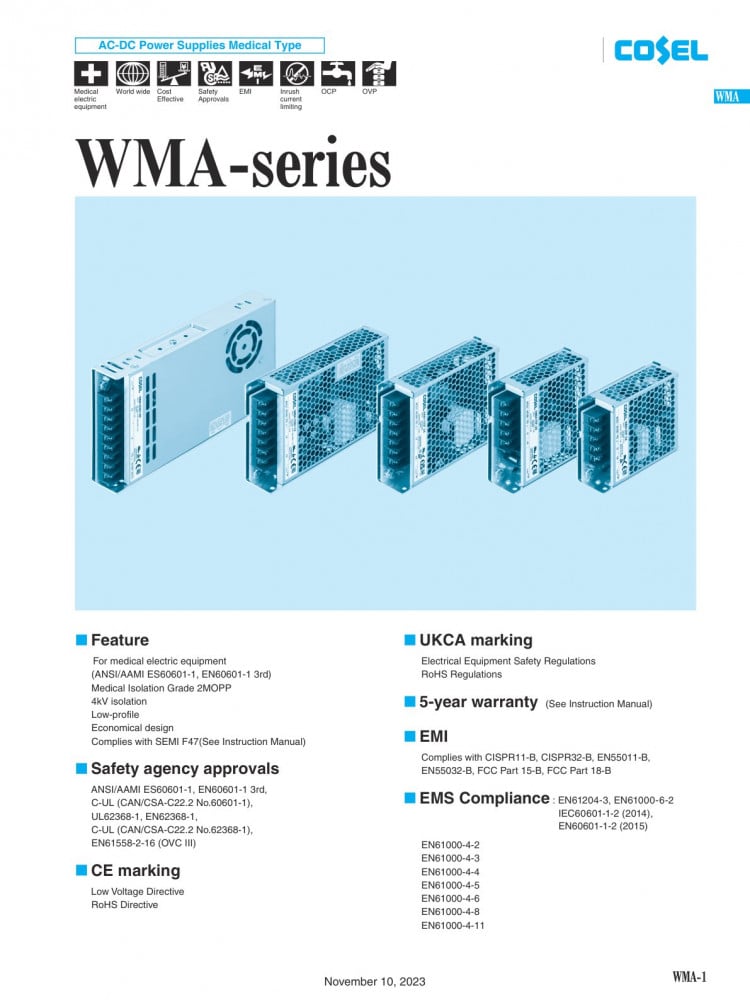 Cosel WMA series datasheet page 1