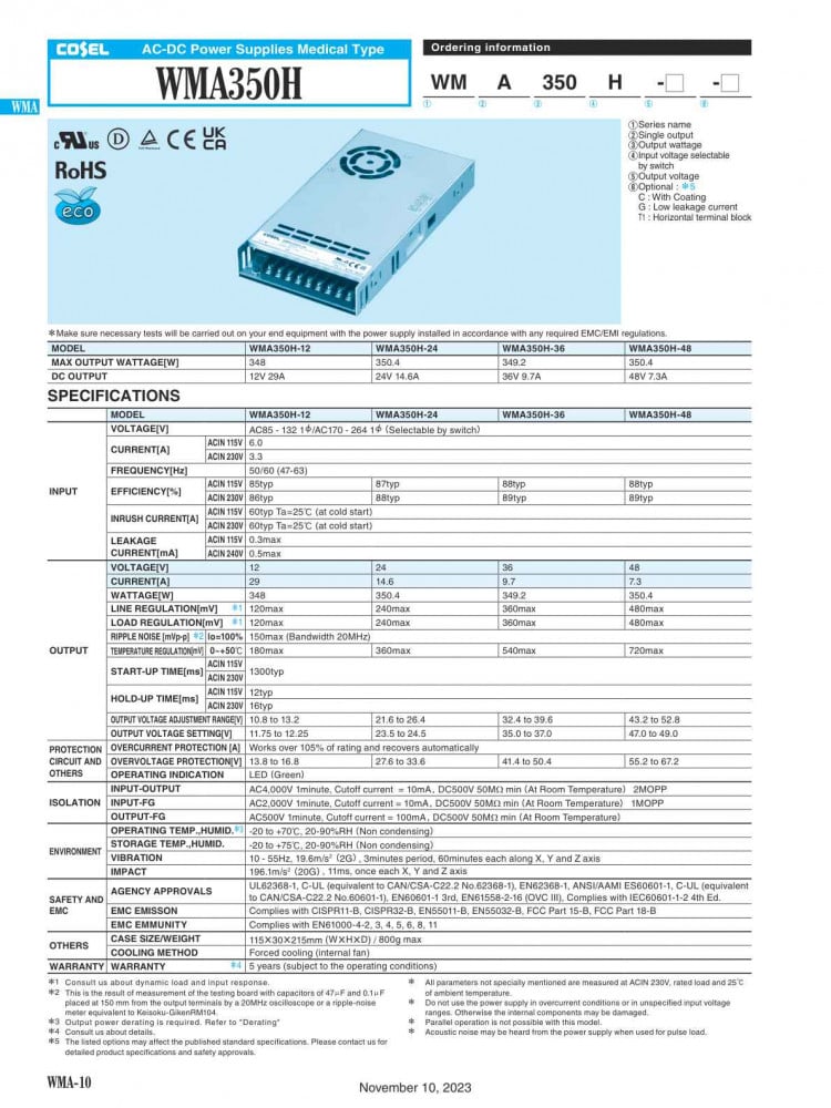 Cosel WMA series datasheet page 10