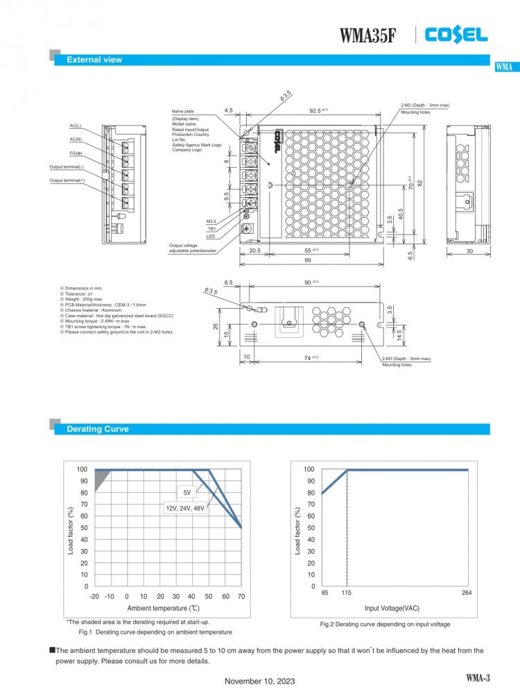 Cosel WMA series datasheet page 3
