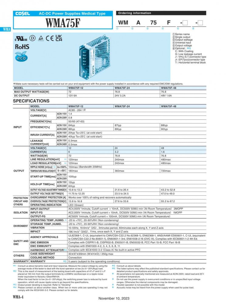 Cosel WMA series datasheet page 4