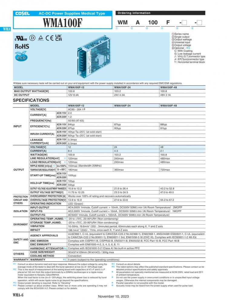 Cosel WMA series datasheet page 6