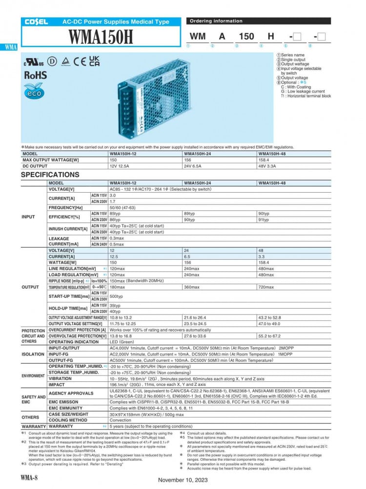 Cosel WMA series datasheet page 8