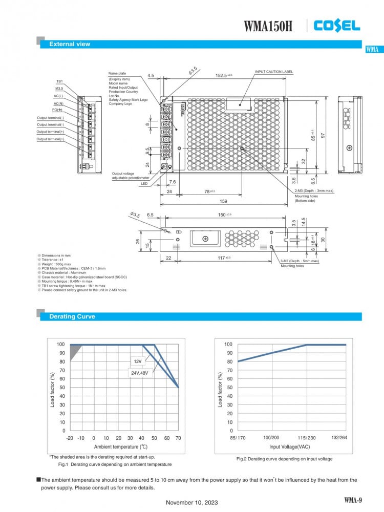 Cosel WMA series datasheet page 9