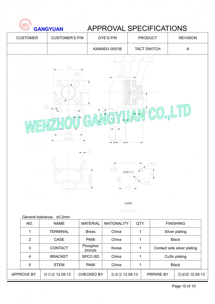 KAN0631-0501B approval specification page 10