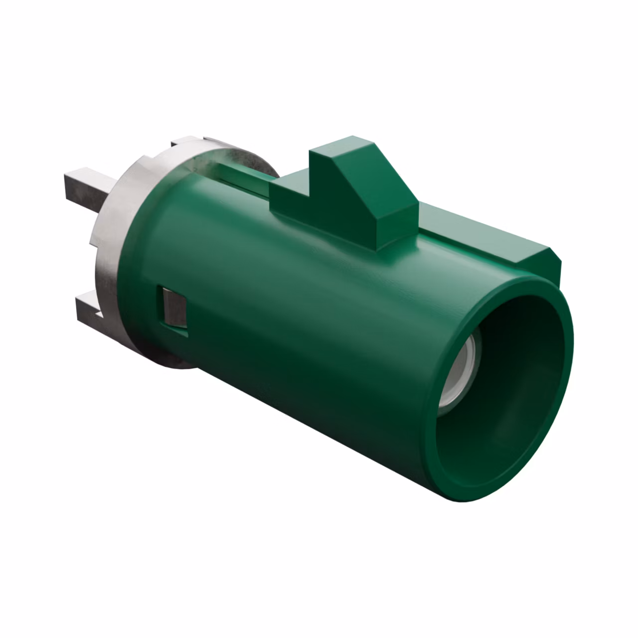 FAKRA Jack, Straight, PCB Receptacle, Through Hole, Keying Code E, Brass Body, Tin (Sn) Plated, Green, 50 Ohms for sale