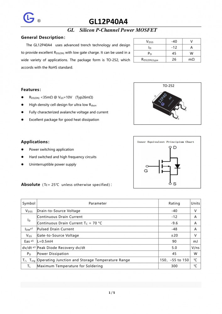 GL12P40A4 datasheet page 1