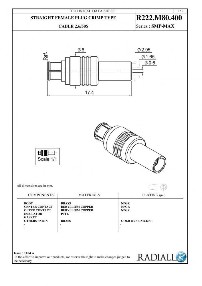 Radiall R222M80400 datasheet page 1