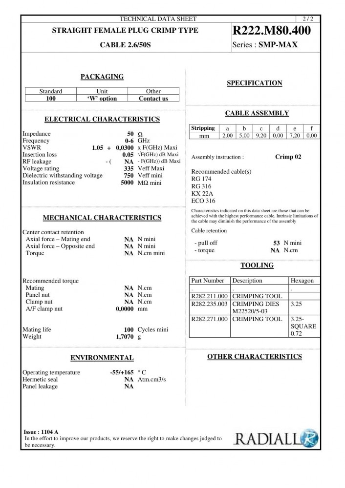 Radiall R222M80400 datasheet page 2