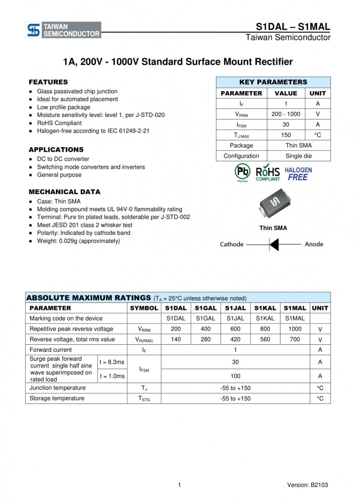 S1JAL datasheet page 1