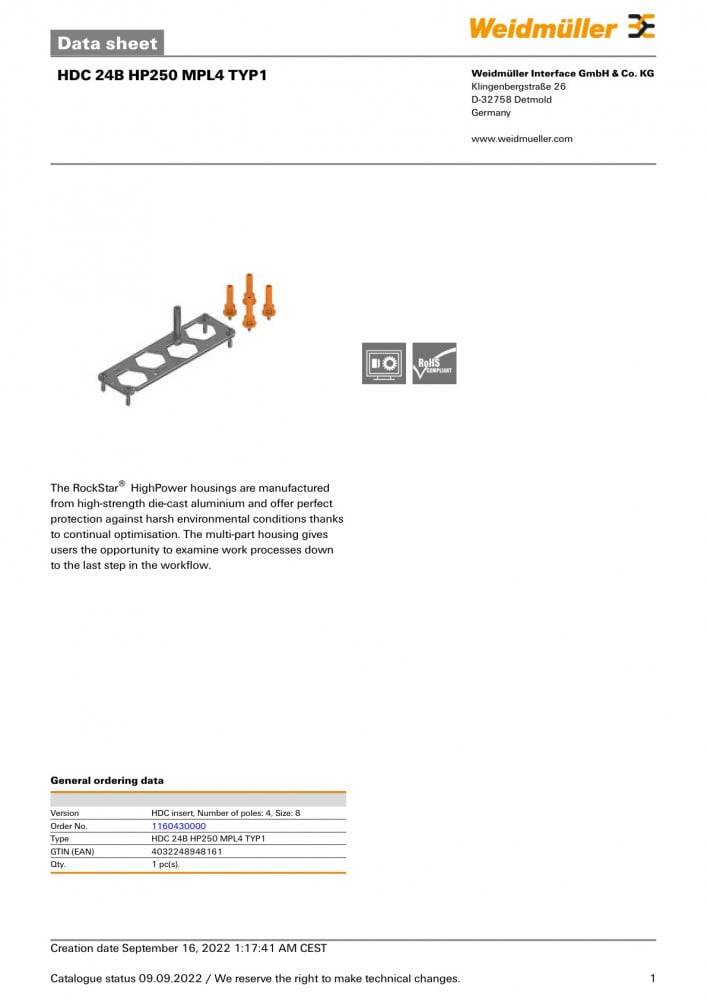 WEIDMULLER 1160430000 technical document page 1