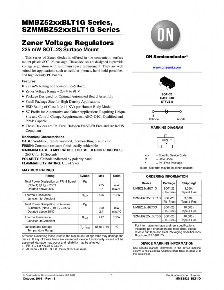 MMBZ52xx series datasheet page 1
