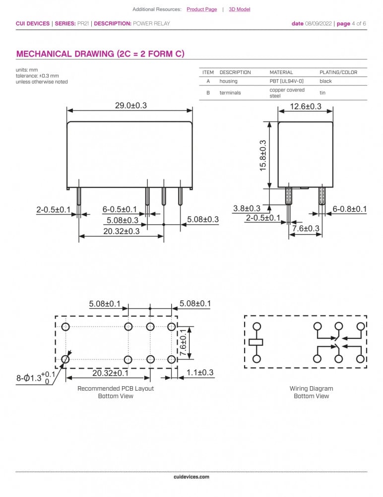 CUI PR21 relay datasheet page 4